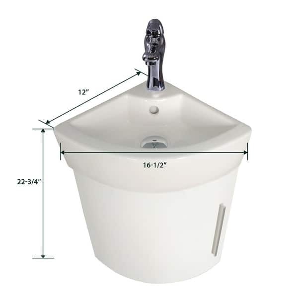 Small White Corner Cabinet Vanity Sink Wall Mounted 16.5" with Faucet Drain And Overflow ...